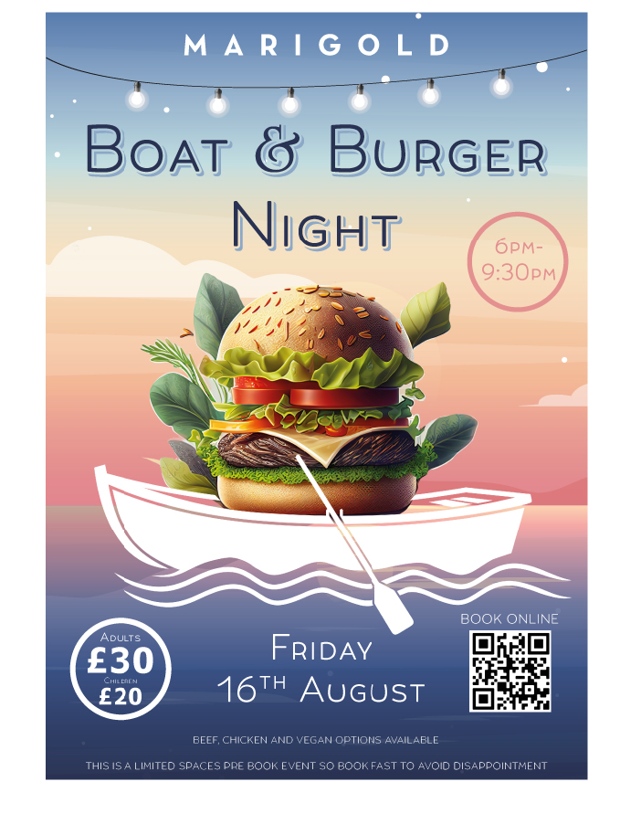 SOLD OUT!!Marigold ‘Boat & Burger’ Evening 2024 | Marigold Cafe & Boating